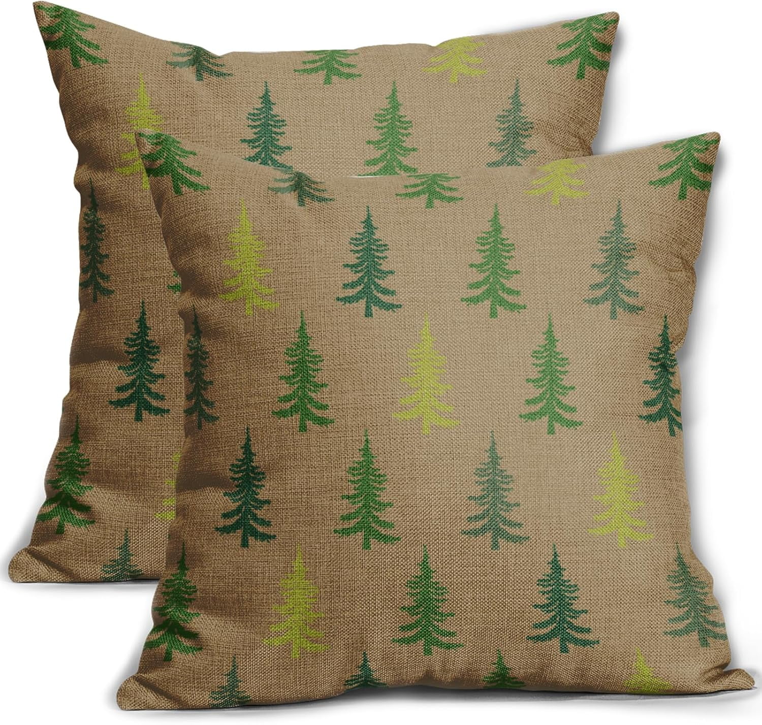 Brown Green Christmas Tree Throw Pillow Covers 18x18 Set of 2 Rustic ...