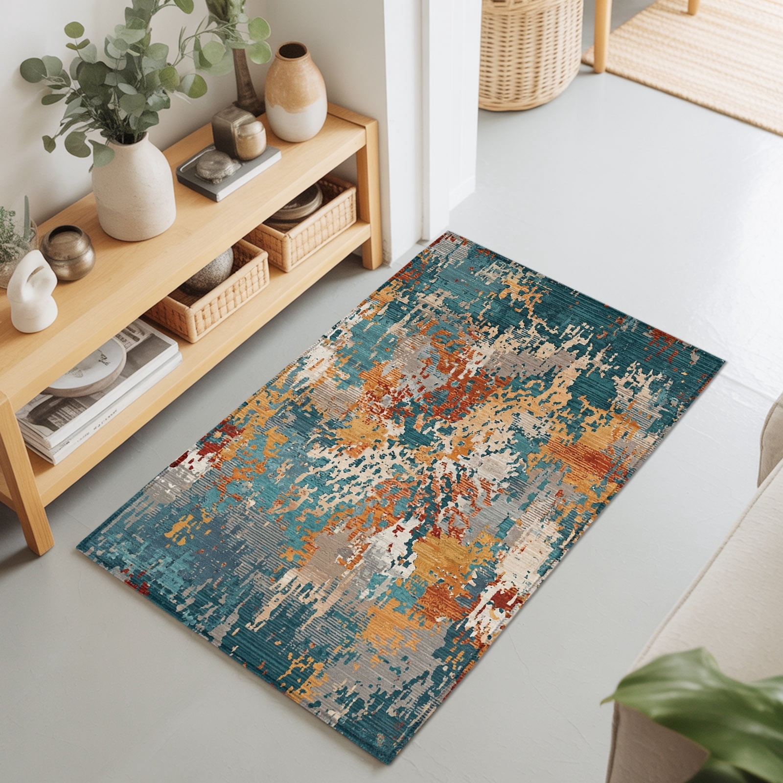 Brown Green Copper Rust 2'x3' Rug for Entryway Front Door Kitchen Sink ...