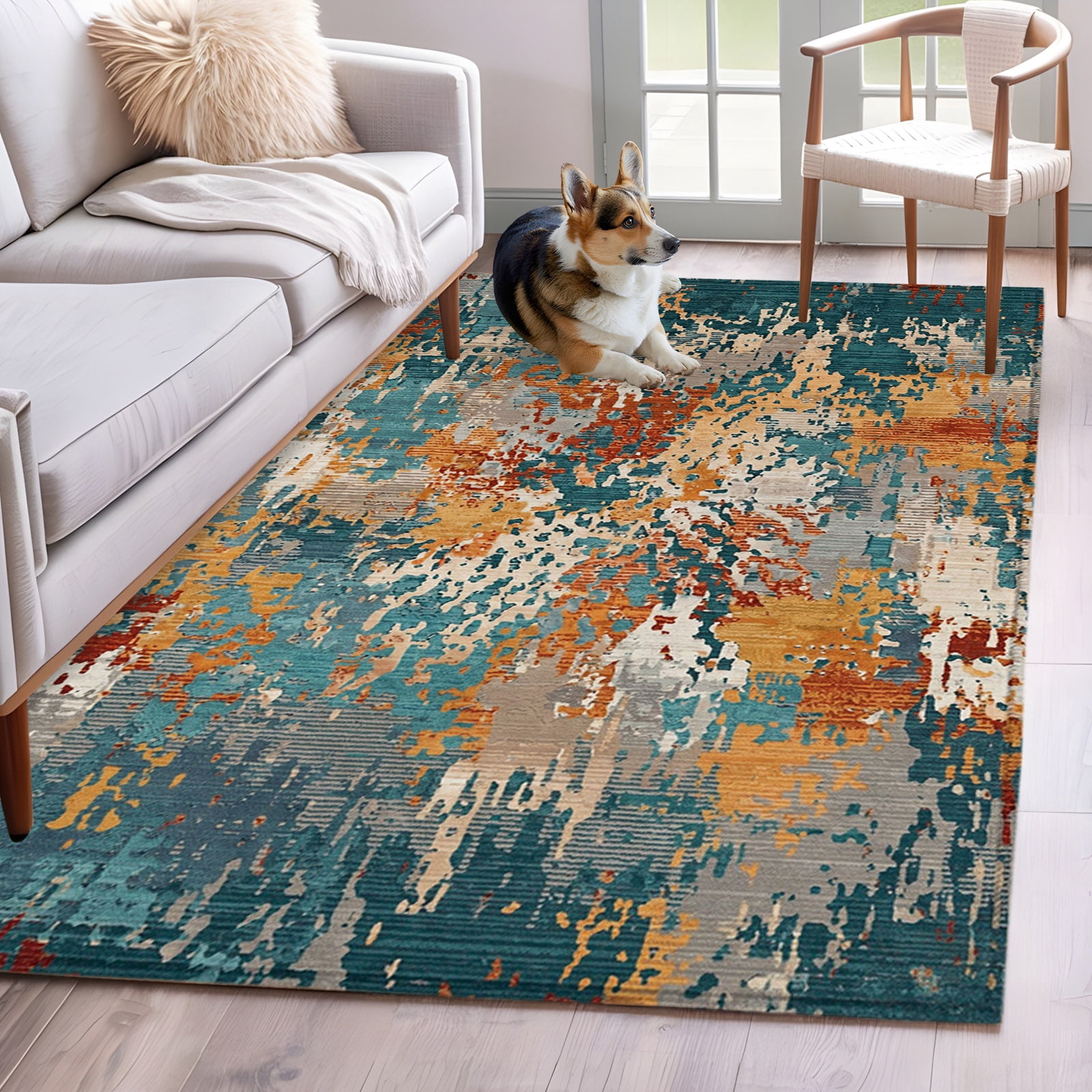 Brown Green Copper Rust Hallway Washable Runner Rug 2.7x5 Abstract ...