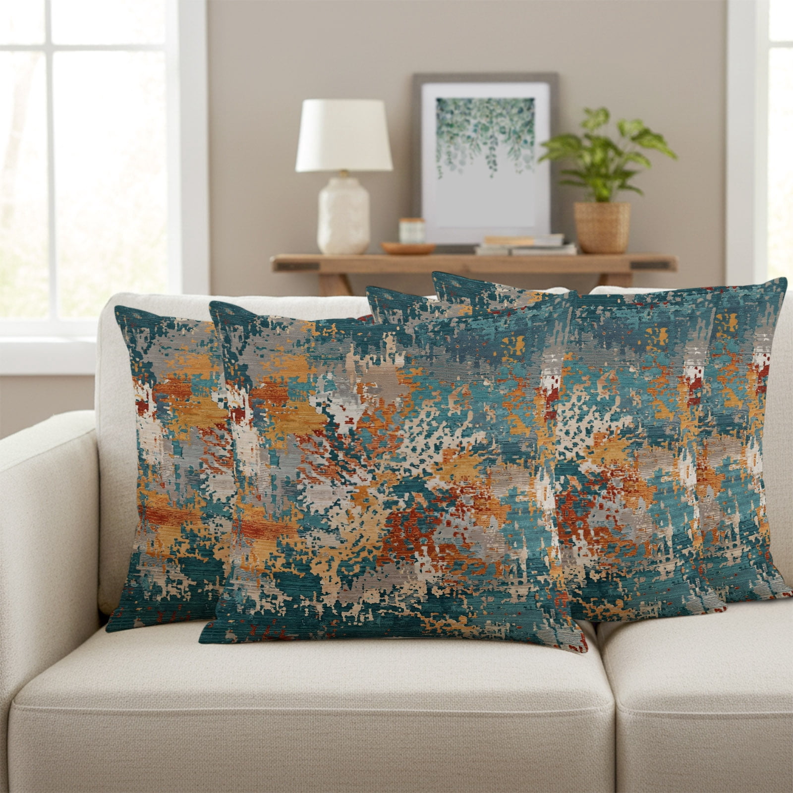 Brown Green Copper Rust Pillow Covers Set of 4, Abstract Vintage ...