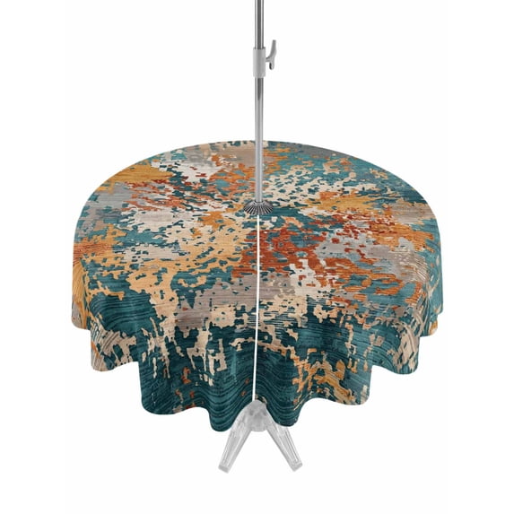 Brown Green Copper Rust Round Outdoor Tablecloth with Umbrella Hole ...