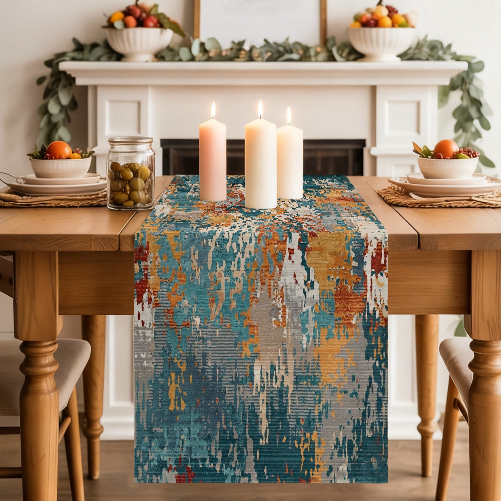 Brown Green Copper Rust Table Runner 13x36 Inch Abstract Vintage ...