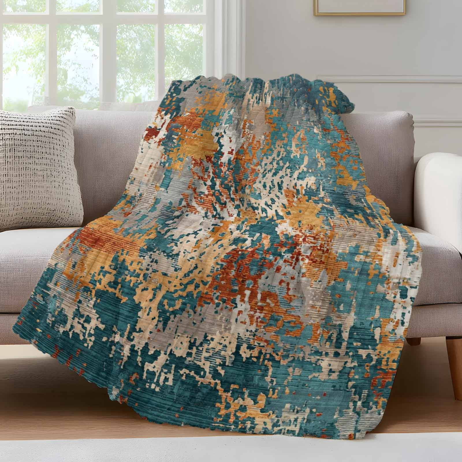 Brown Green Copper Rust Throw Blanket for Couch Abstract Vintage ...
