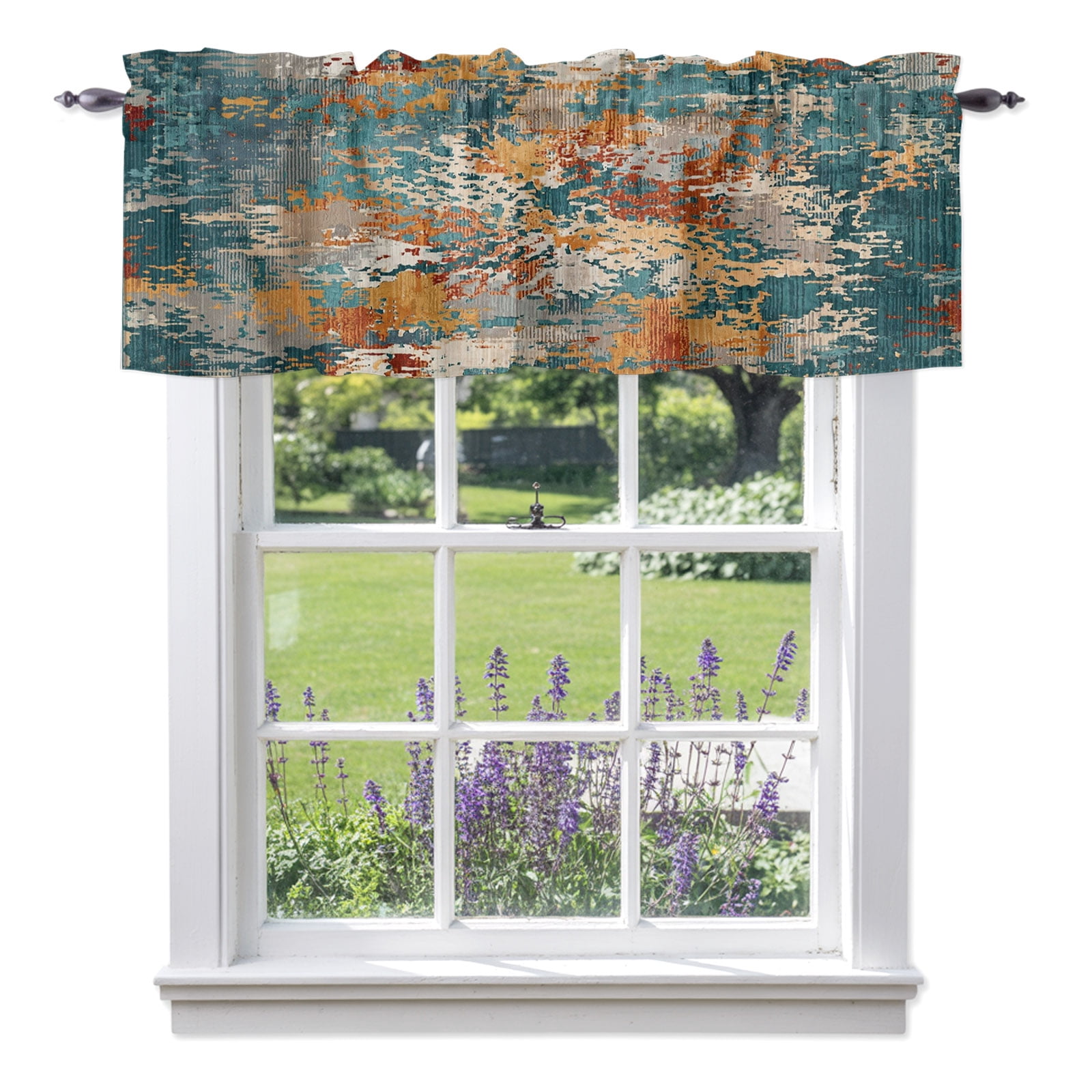 Brown Green Copper Rust Window Valance for Kitchen, Abstract Vintage ...