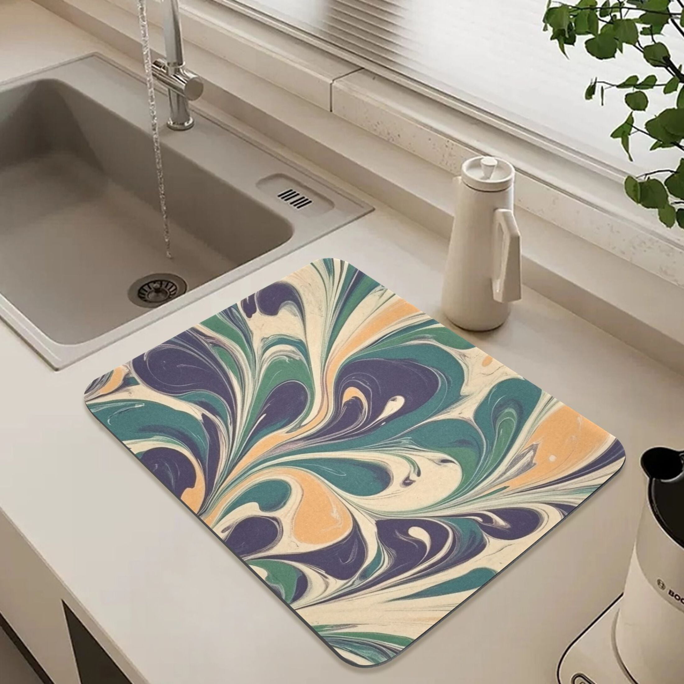 Brown Green Flow Dish Drying Mat for Kitchen Counter Absorbent Drainer ...