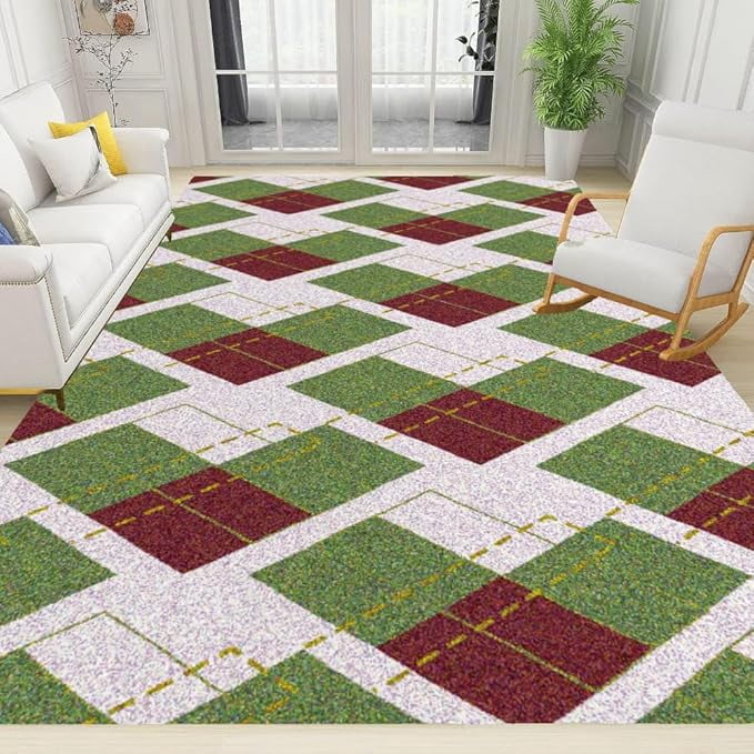 Brown Green Geometry Area Rug For Living Room Bedroom, Line Texture ...