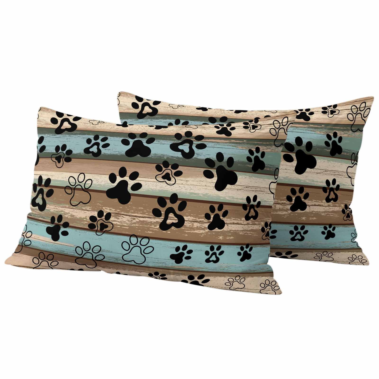 Brown Green Paw Print Outdoor Waterproof Pillow Covers, Vintage ...