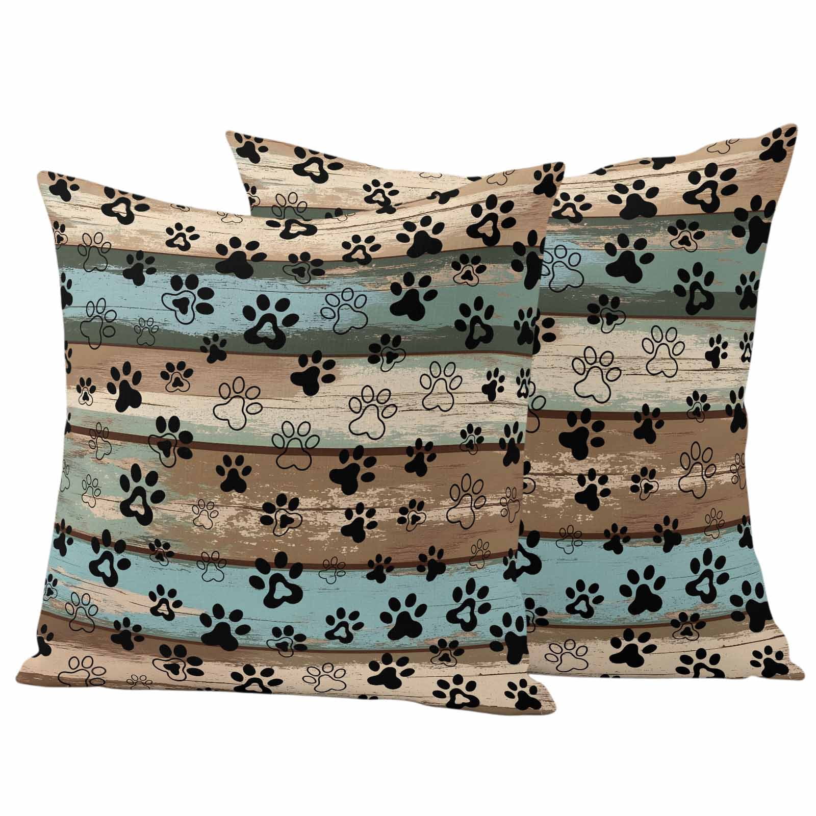 Brown Green Paw Print Outdoor Waterproof Pillow Covers, Vintage ...