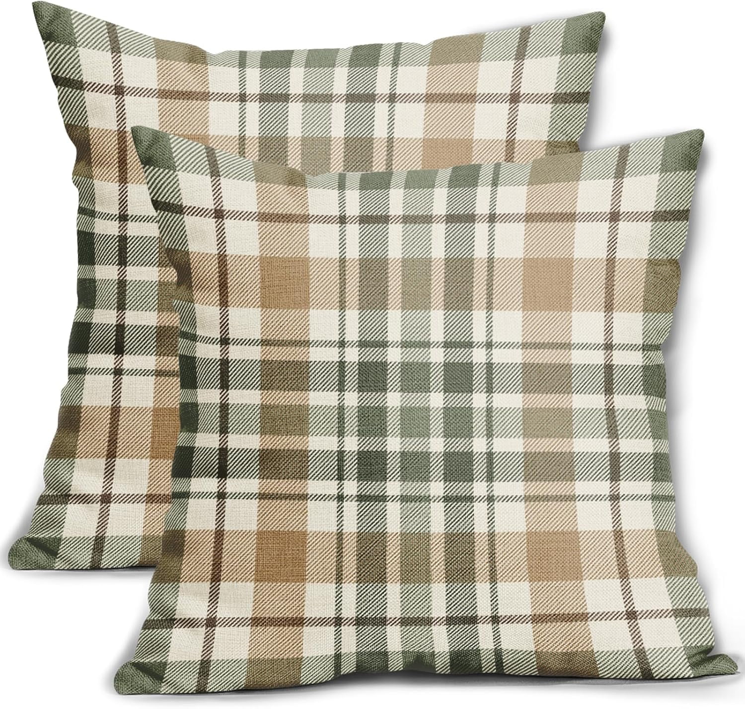 Brown Green Spring Plaid Pillow Covers 20x20 Set of 2 Seasonal Tartan ...