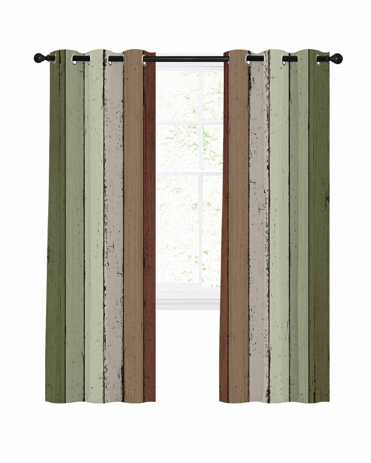 Brown Green Striped Blackout Curtains 84 Inch Length Modern Vintage ...