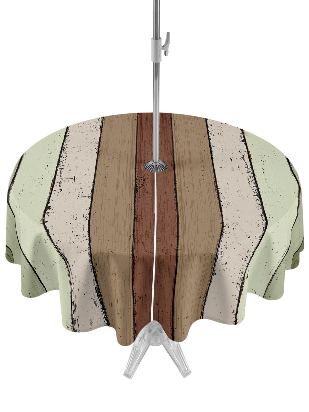 Brown Green Striped Round Outdoor Tablecloth with Umbrella Hole Modern ...