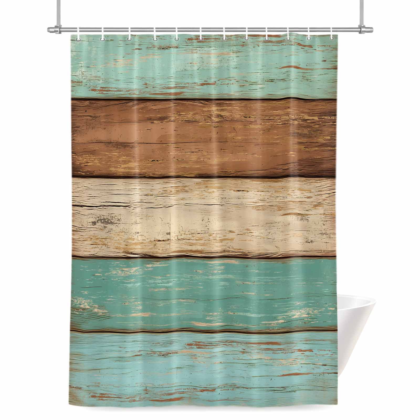 Brown Green Wood Grain Shower Curtains for Bathroom, Vintage Farmhouse ...