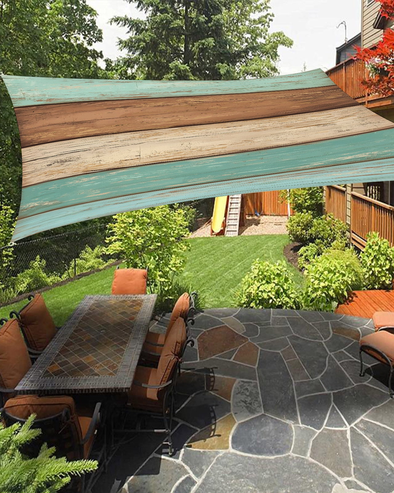 Brown Green Wood Grain Sun Shade Sail 6.5'X10' Vintage Farmhouse ...