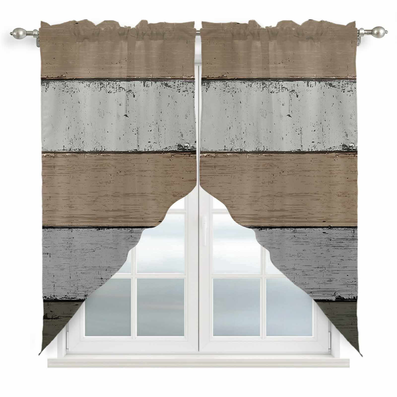 Brown Green Wood Grain Swag Curtain Valance for Window 2 Panels ...