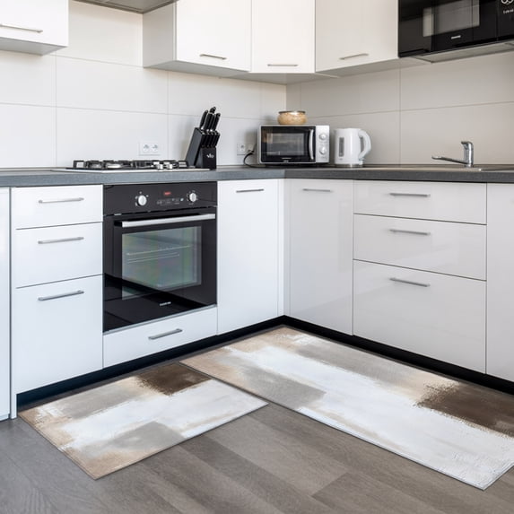 Brown Grey 2 Pieces Non-Slip Kitchen Mat Set, Graffiti Art Abstract ...