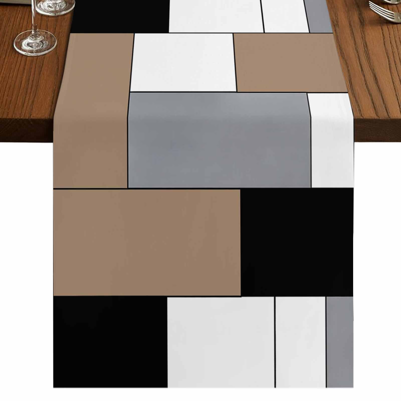 Brown Grey 36 Inch Table Runner, Modern Brown Geometric Farmhouse ...