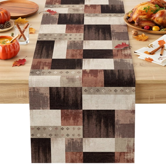 Brown Grey Abstract Art Cotton Linen Rectangle Table Runners 13