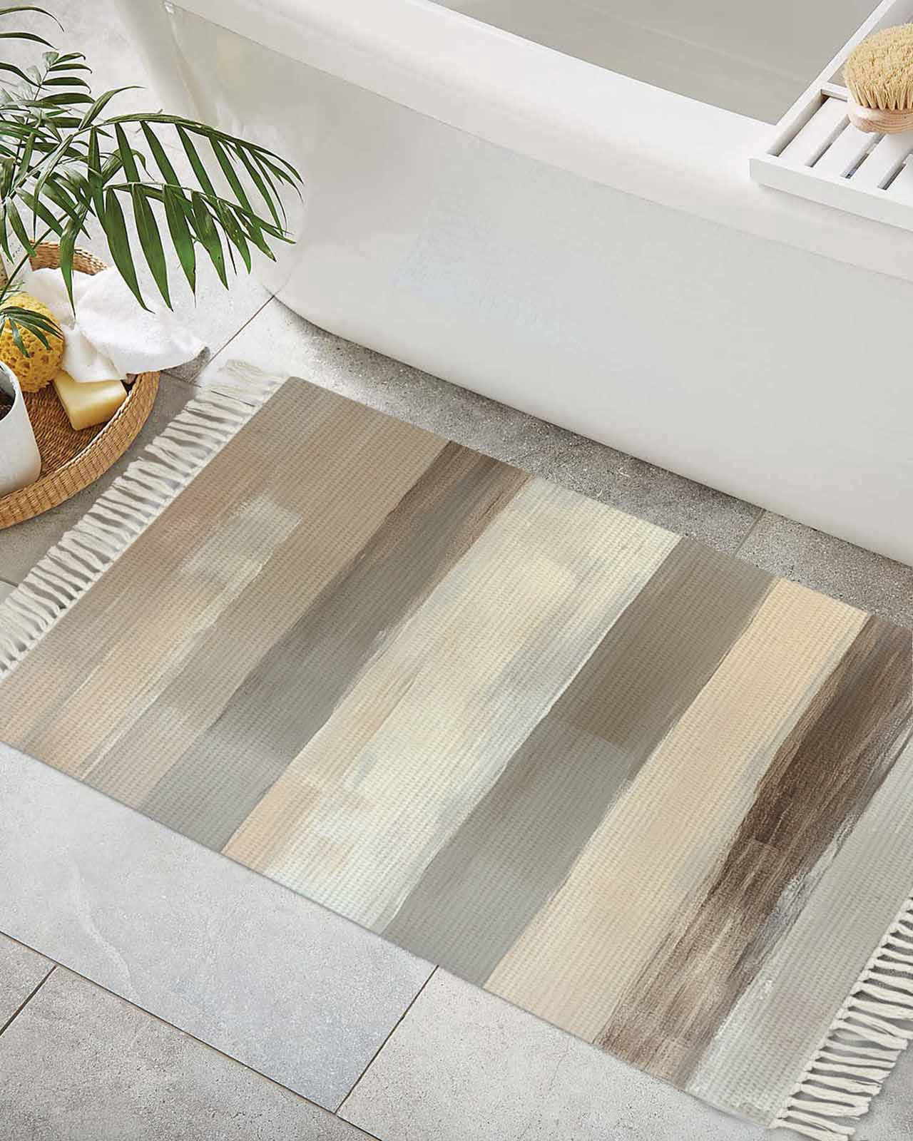 Brown Grey Bath Rug 2x3ft Woven Bathroom Entryway Runner Rug,Abstract ...