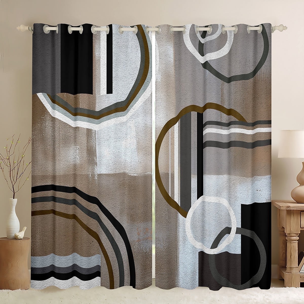 Brown Grey Blackout Curtains,Geometric Swirls Curtains for Bedroom ...