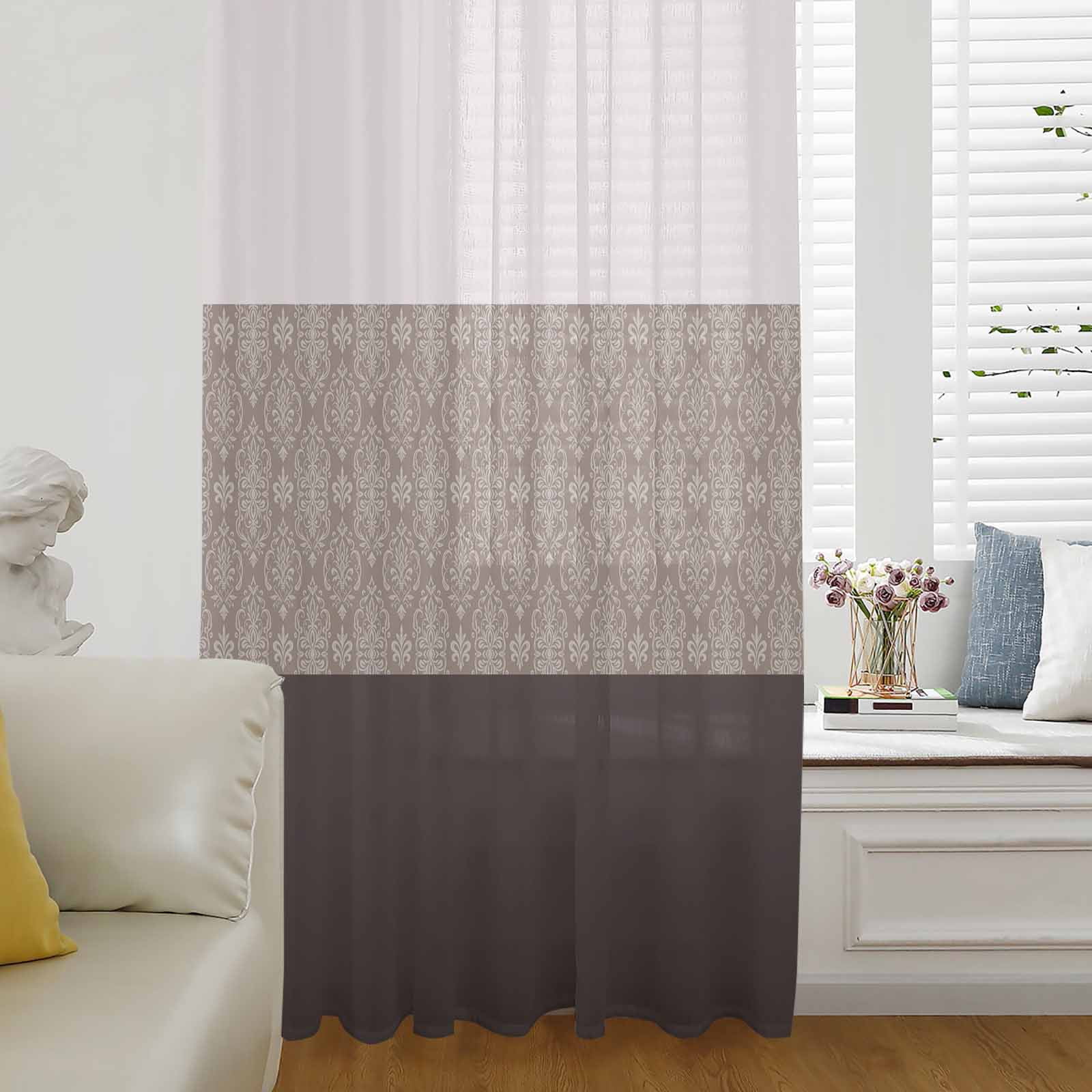 Brown Grey Boho Semi Sheer Curtains Drapes for Living Room, Bedroom ...