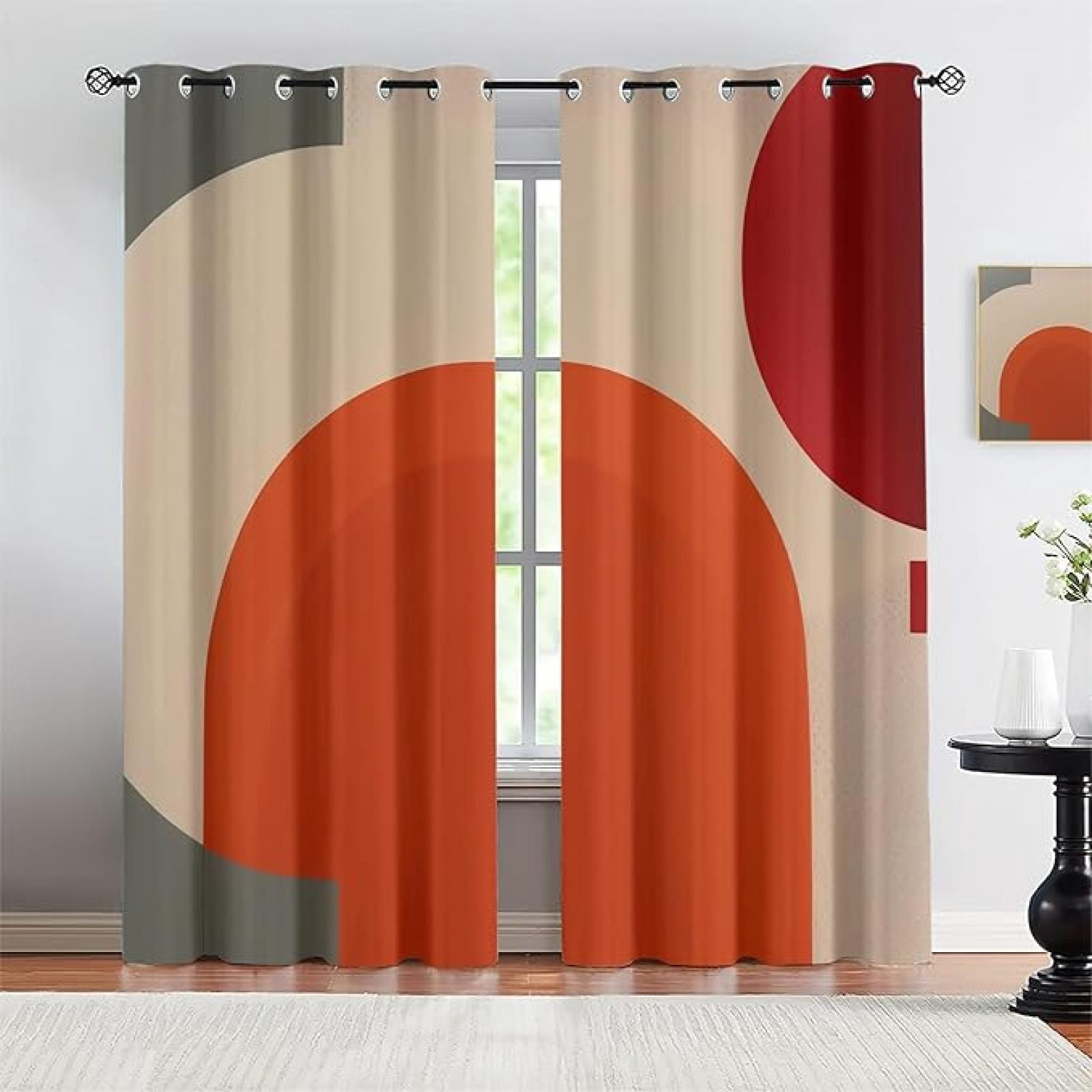 Brown Grey Curtains for Bedroom Curtains, Red Orange Color Block ...