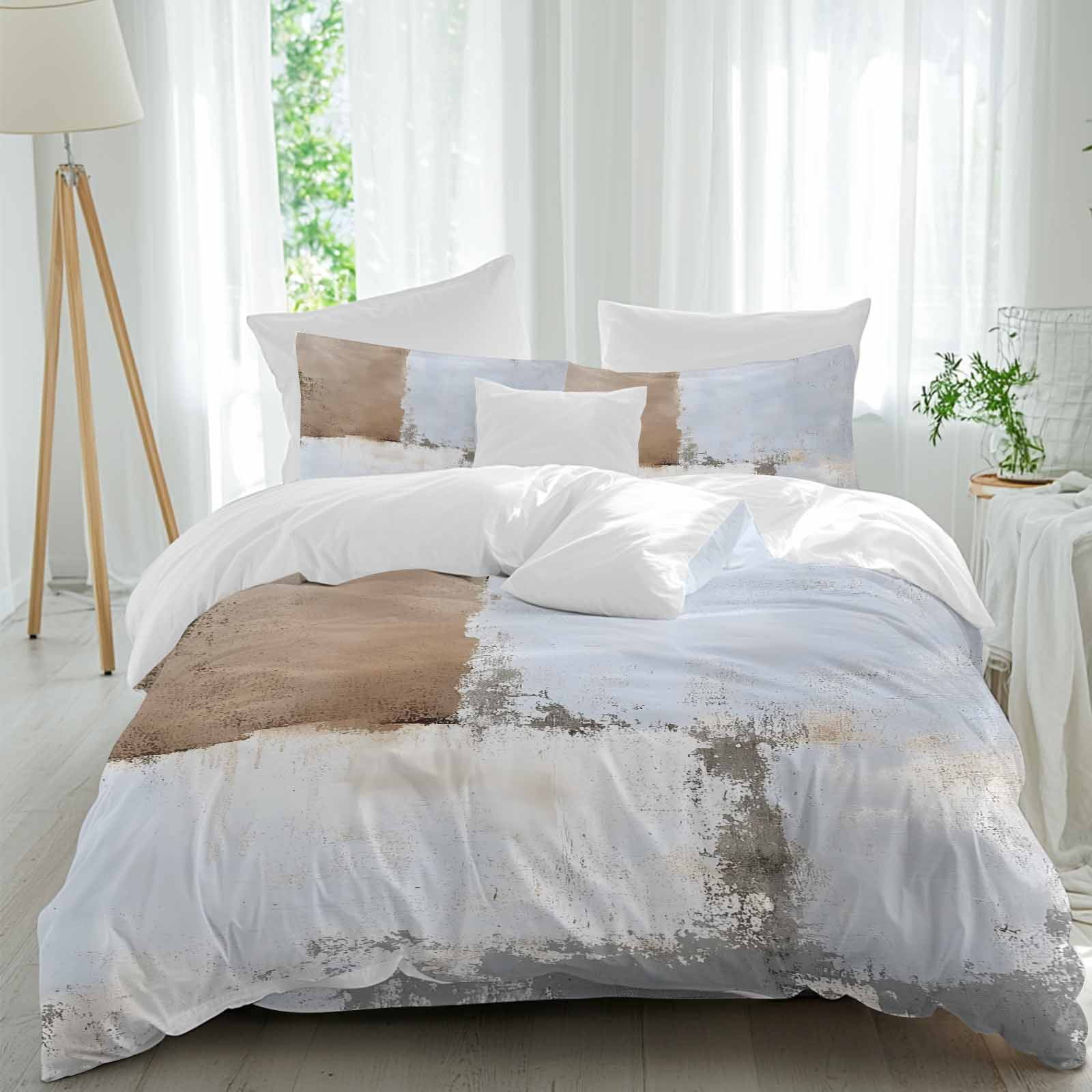 Brown Grey Duvet Cover Set Queen Size, Abstract Art Mottled Graffiti ...
