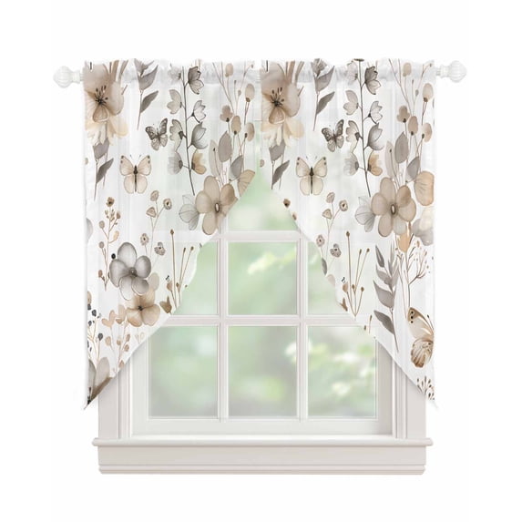 Brown Grey Floral Spring Swag Valances for Windows, Watercolor ...