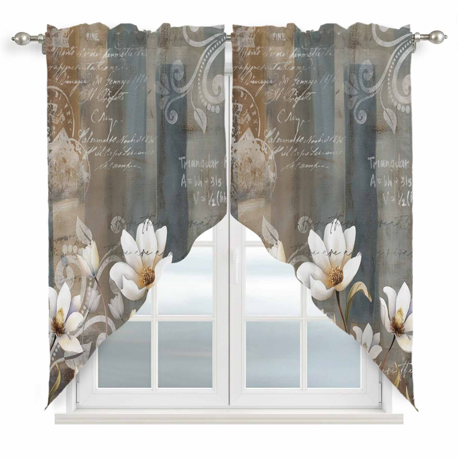 Brown Grey Floral Swag Curtains for Kitchen/Bedroom/Living Room, Spring ...