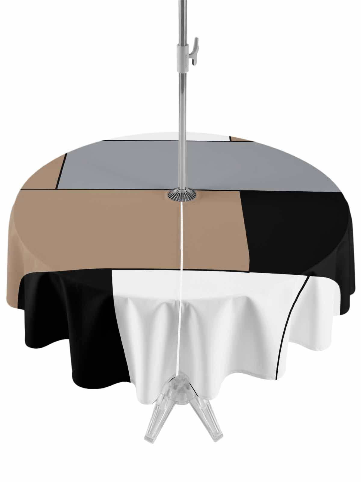 Brown Grey Geometric Outdoor Tablecloth with Umbrella Hole, Modern ...