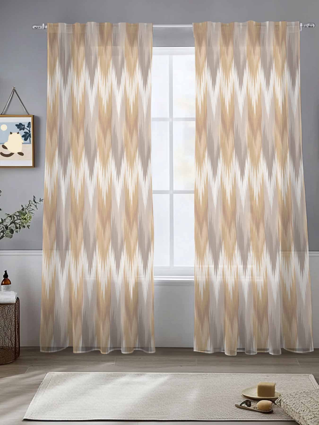 Brown Grey Geometric Sheer Curtains for Living Room Bedroom Southwest ...