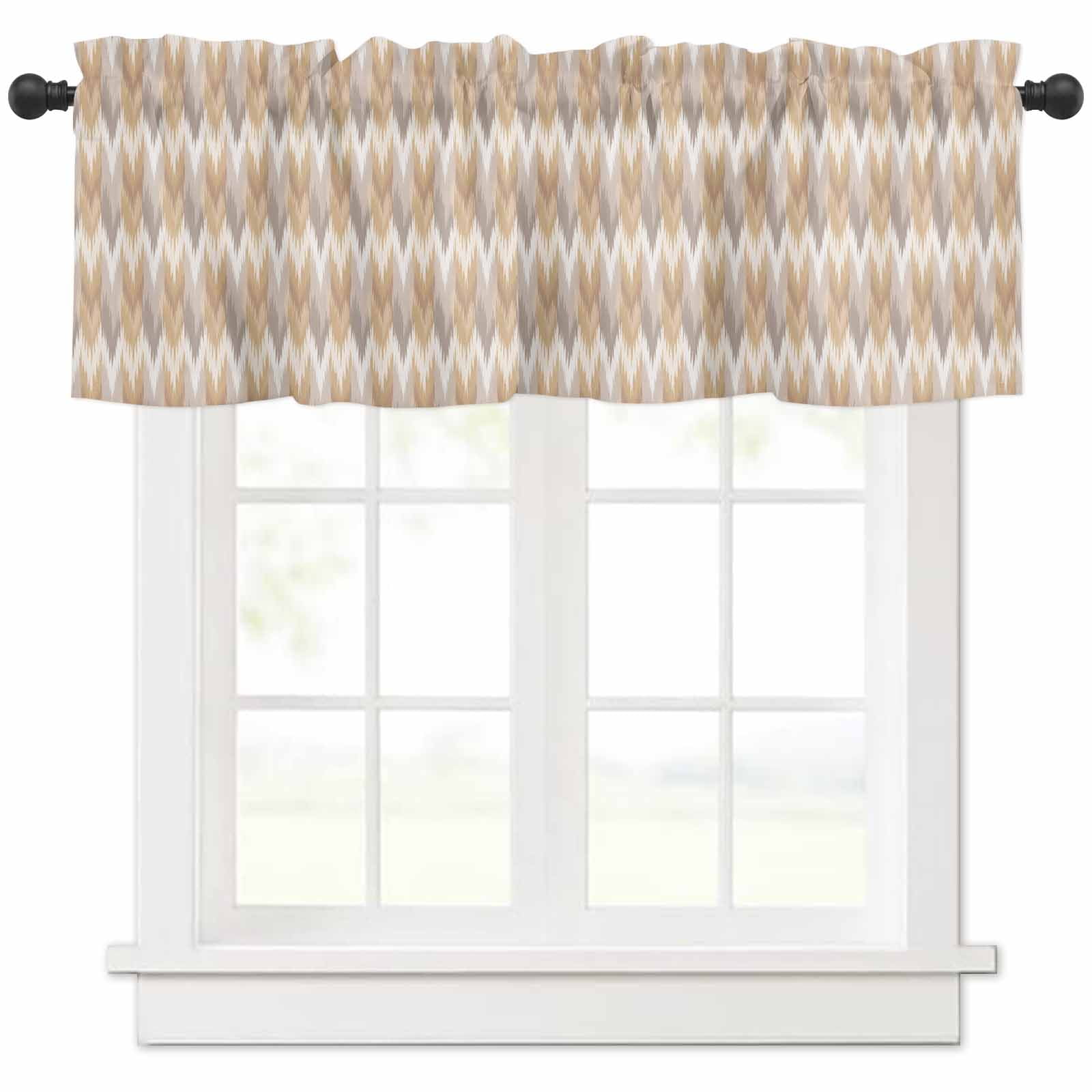 Brown Grey Geometric Valances for Windows Farmhouse Kitchen Curtains ...