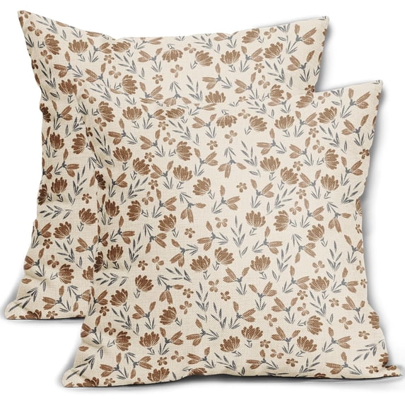 Brown Grey Gray Floral Pillow Covers 20x20 Set of 2 Vintage Rustic Old ...