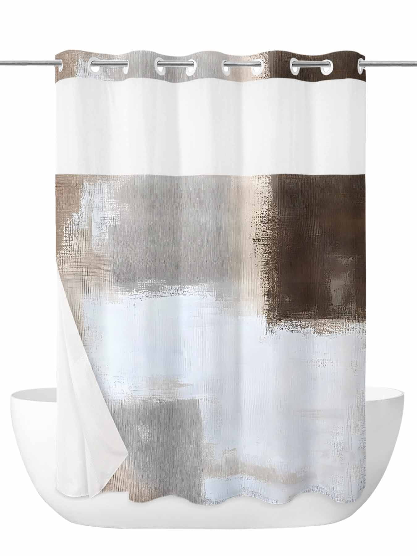 Brown Grey No Hook Shower Curtain and Liner Set Graffiti Art Abstract ...
