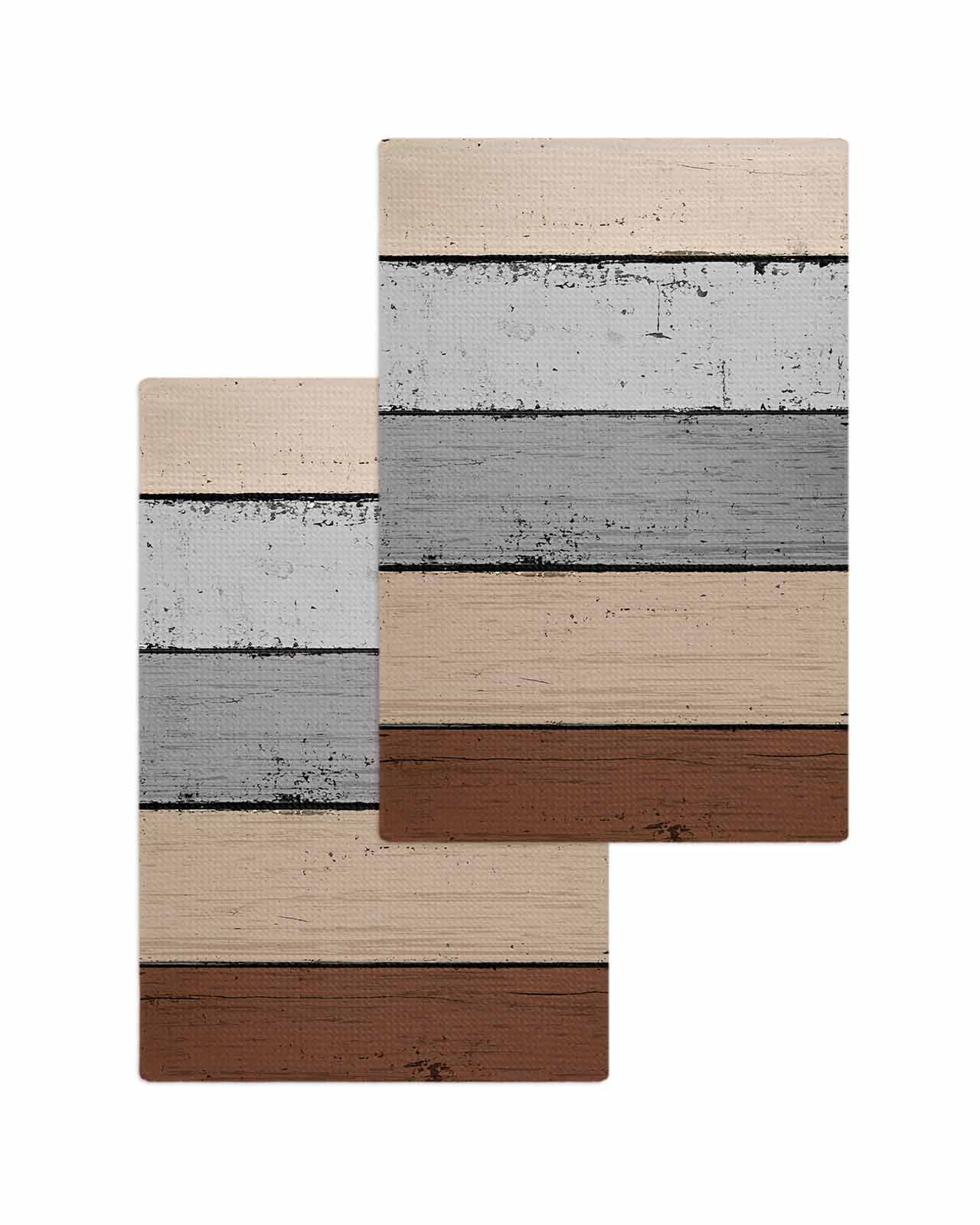 Brown Grey Kitchen Dish Towels for Drying Dishes Set of 2, Vintage Stripe Farmhouse Wood Grain ...