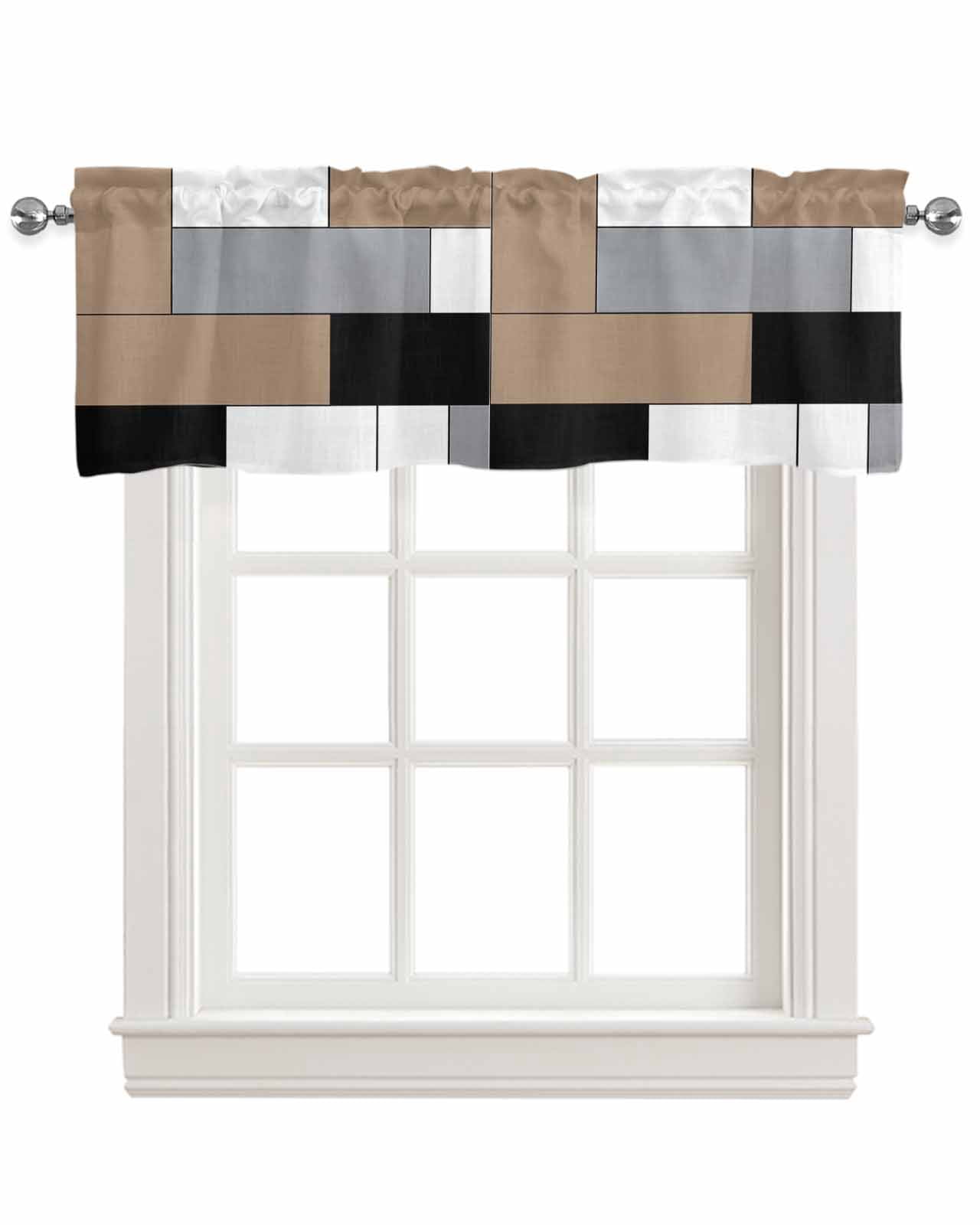 Brown Grey Kitchen Valances for Windows Farmhouse Linen Window Valance ...