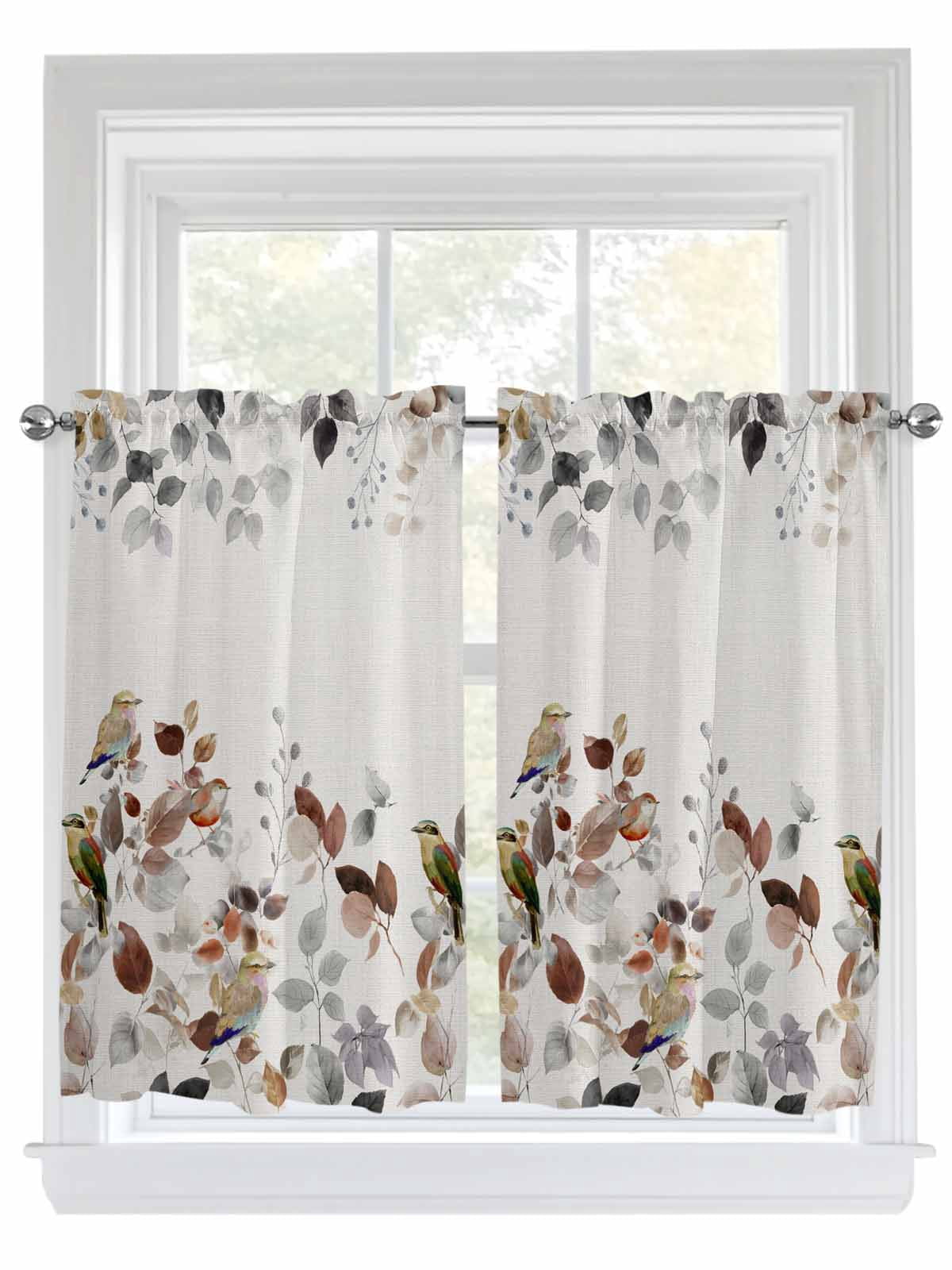 Brown Grey Leaves Bathroom Window Curtain, Summer Botanical Pastoral ...