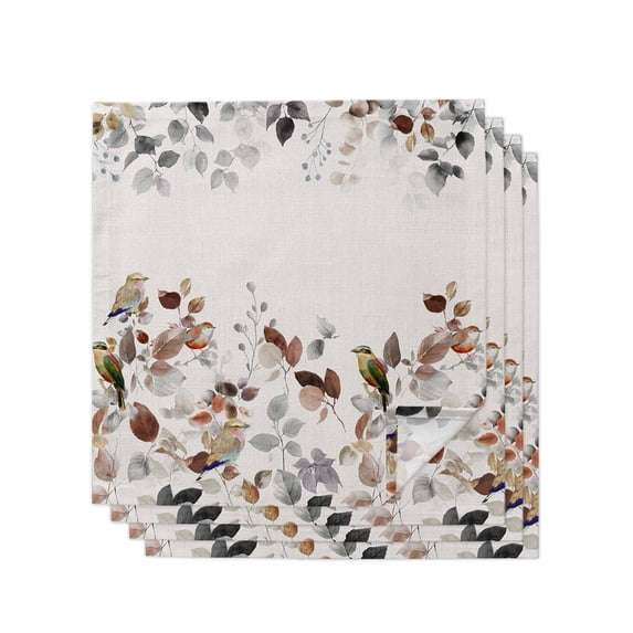 Brown Grey Leaves Cloth Napkins Set of 4 Reusable Dinner Napkins ...