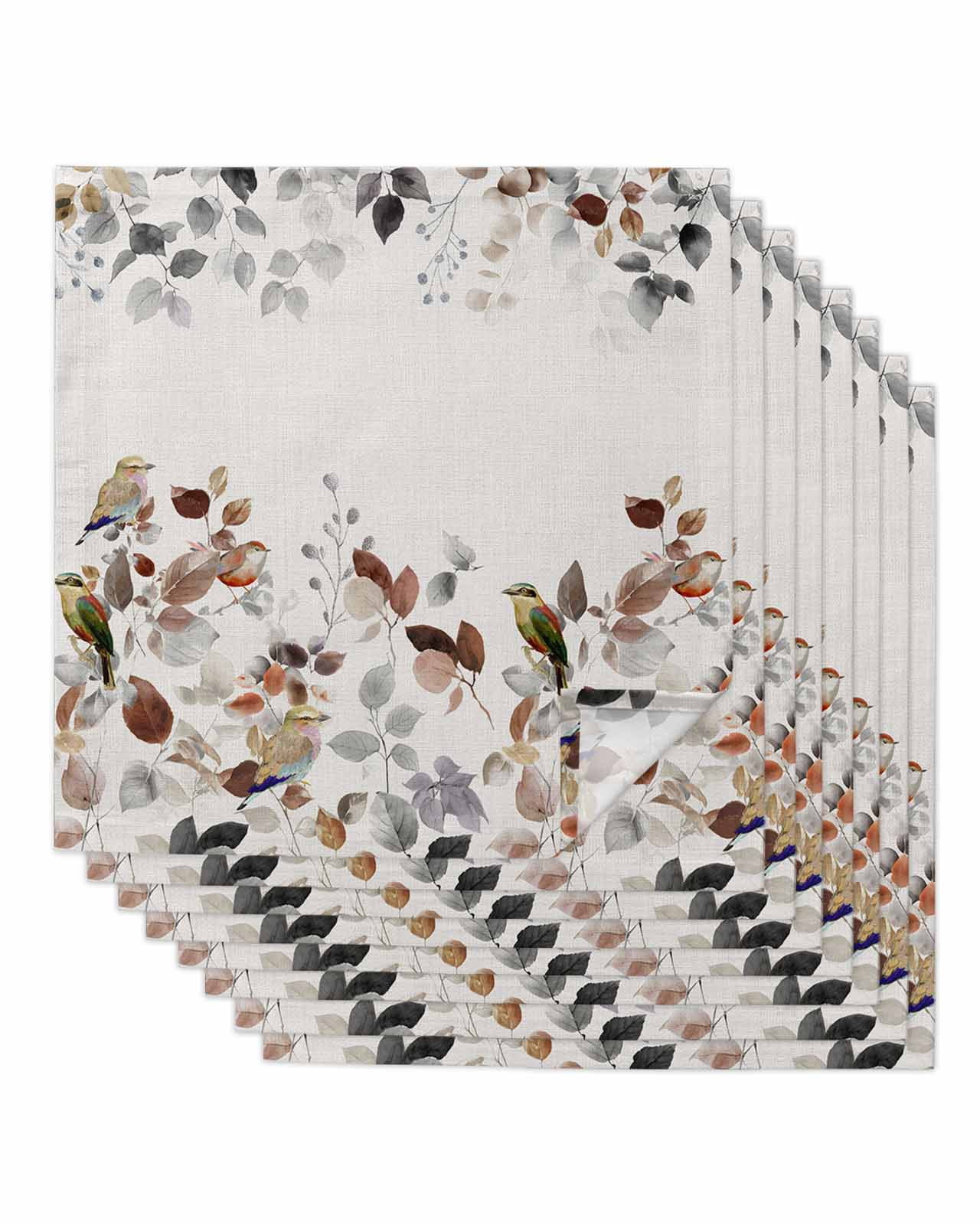 Brown Grey Leaves Cloth Napkins Set of 8 Reusable Dinner Napkins ...