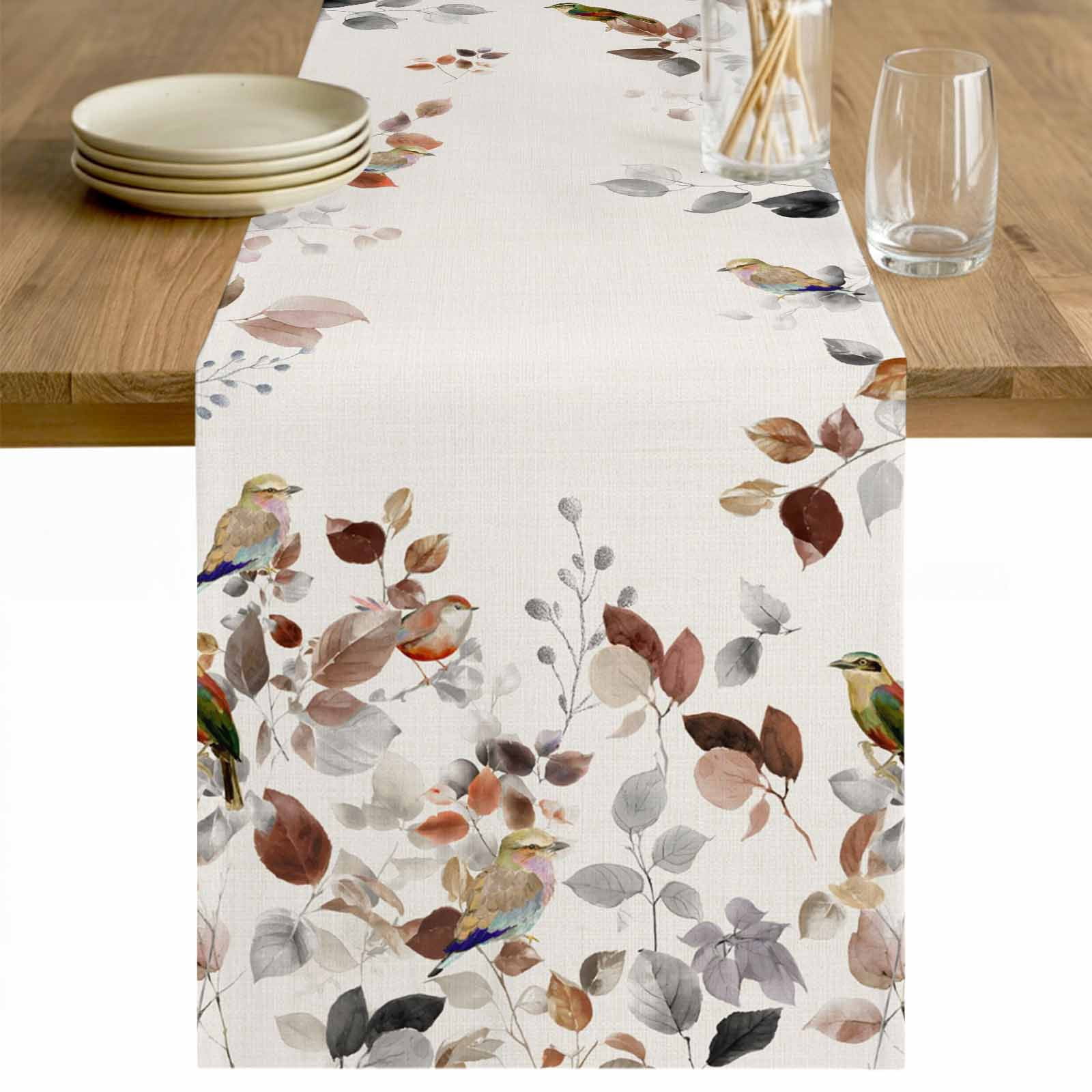 Brown Grey Leaves Table Runner 90 Inches Long Farmhouse Dress Scarves ...