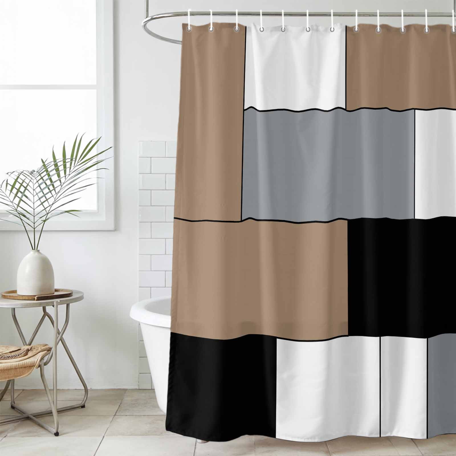 Brown Grey Long Shower Curtain Set, Waterproof Shower Curtains for ...