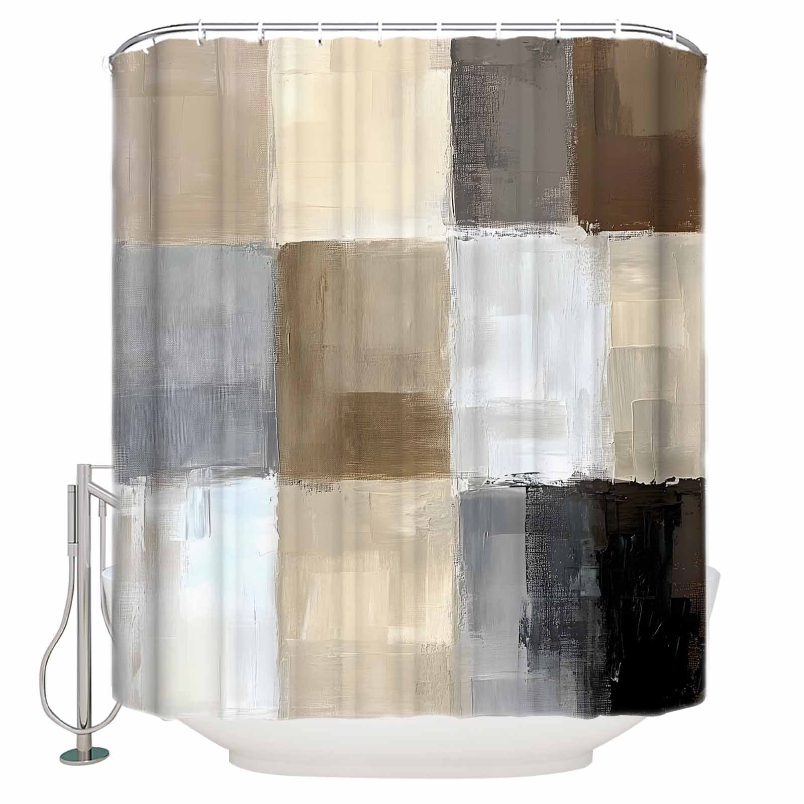 Brown Grey Ombre Bathroom Shower Curtains with 12 Hooks Polyester ...