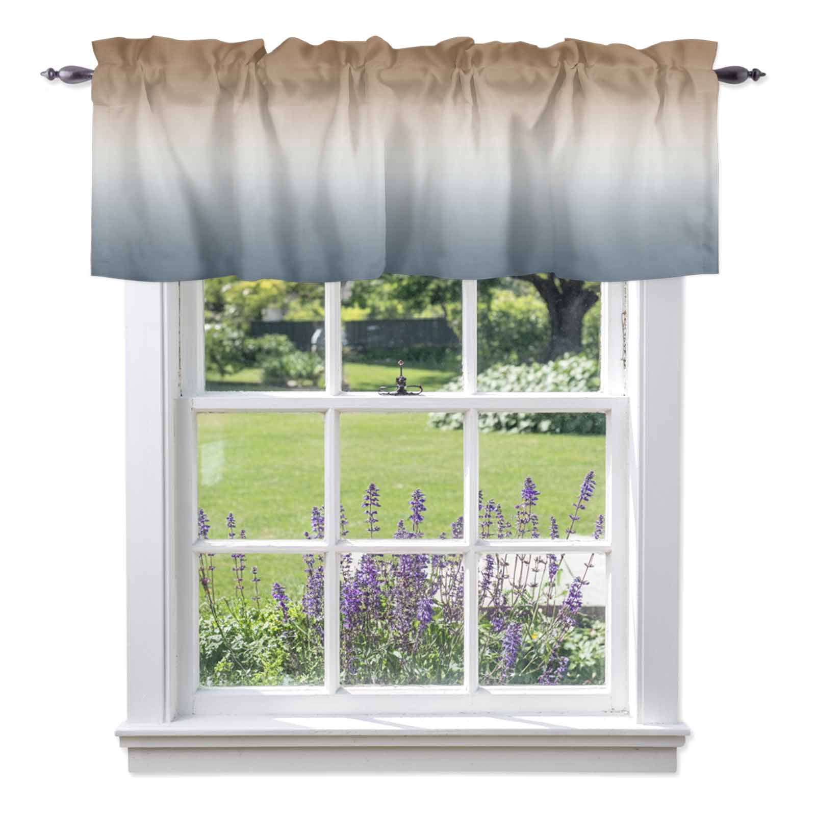 Brown Grey Ombre Kitchen Curtain Valances for Windows Farmhouse Short ...