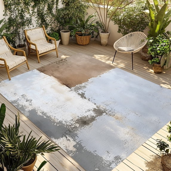 Brown Grey Outdoor Rug, Abstract Art Mottled Graffiti Color Block ...