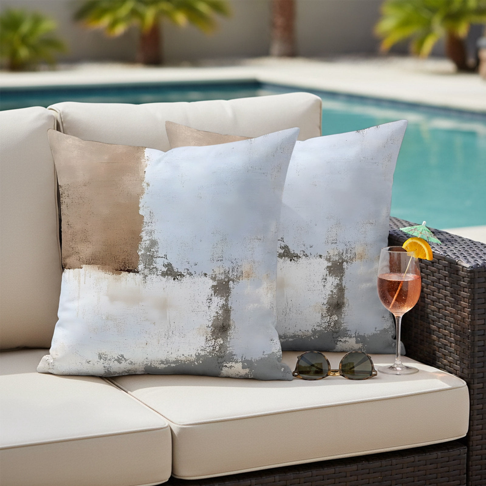 Brown Grey Outdoor Throw Pillow Covers Set of 2, Abstract Art Mottled ...