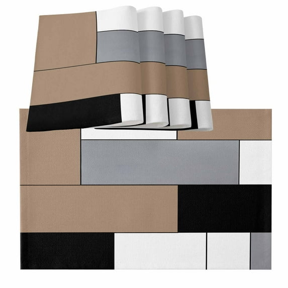 Brown Grey Placemats for Dinning Table Set of 6, Modern Brown Geometric ...