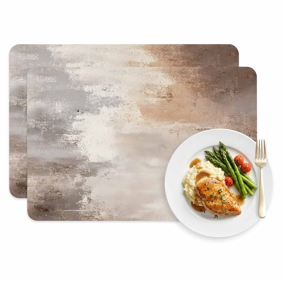 Brown Grey Retro Oil Paint Leather Placemats Set of 2, 12x18 Inch ...