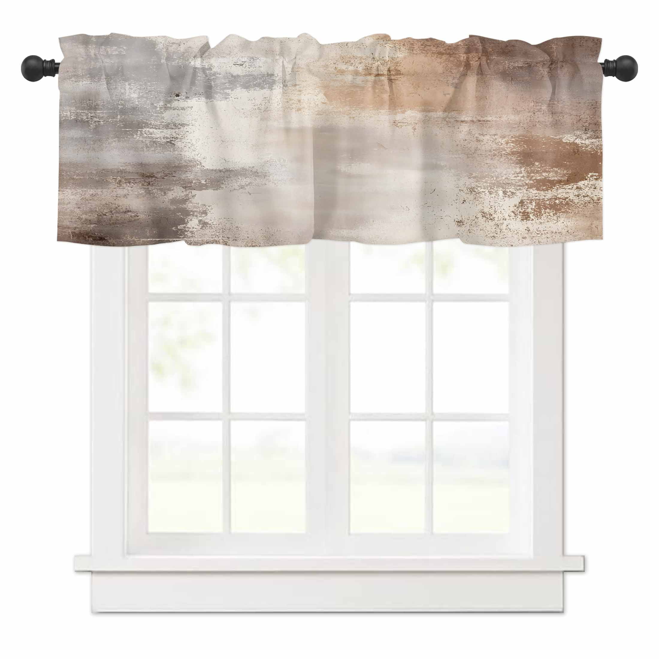 Brown Grey Retro Oil Paint Valances for Windows Watercolor Gradient Rod ...