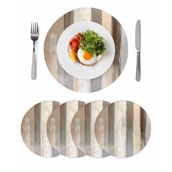 Brown Grey Round 15 Inch Placemats Set of 4, Abstract Neutral Textured ...