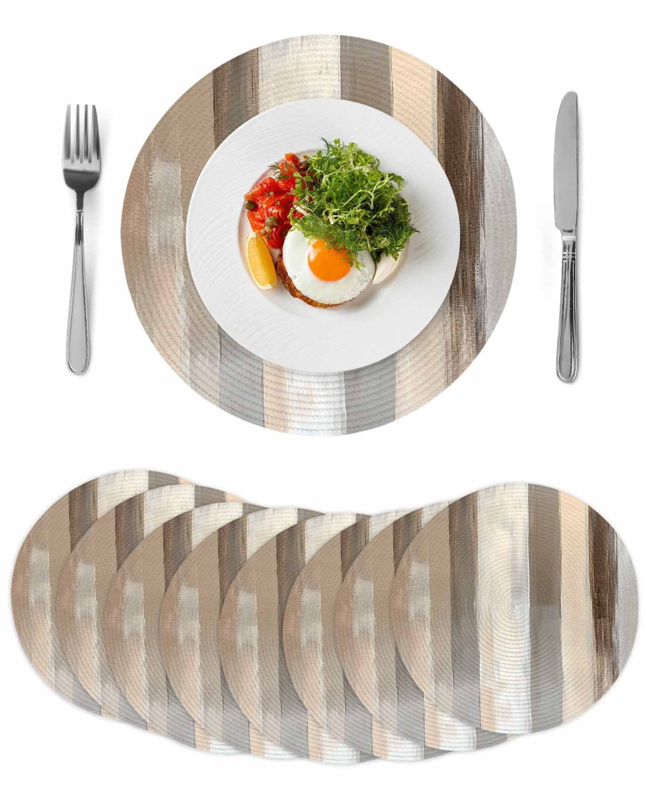 Brown Grey Round 15 Inch Placemats Set of 8, Abstract Neutral Textured ...