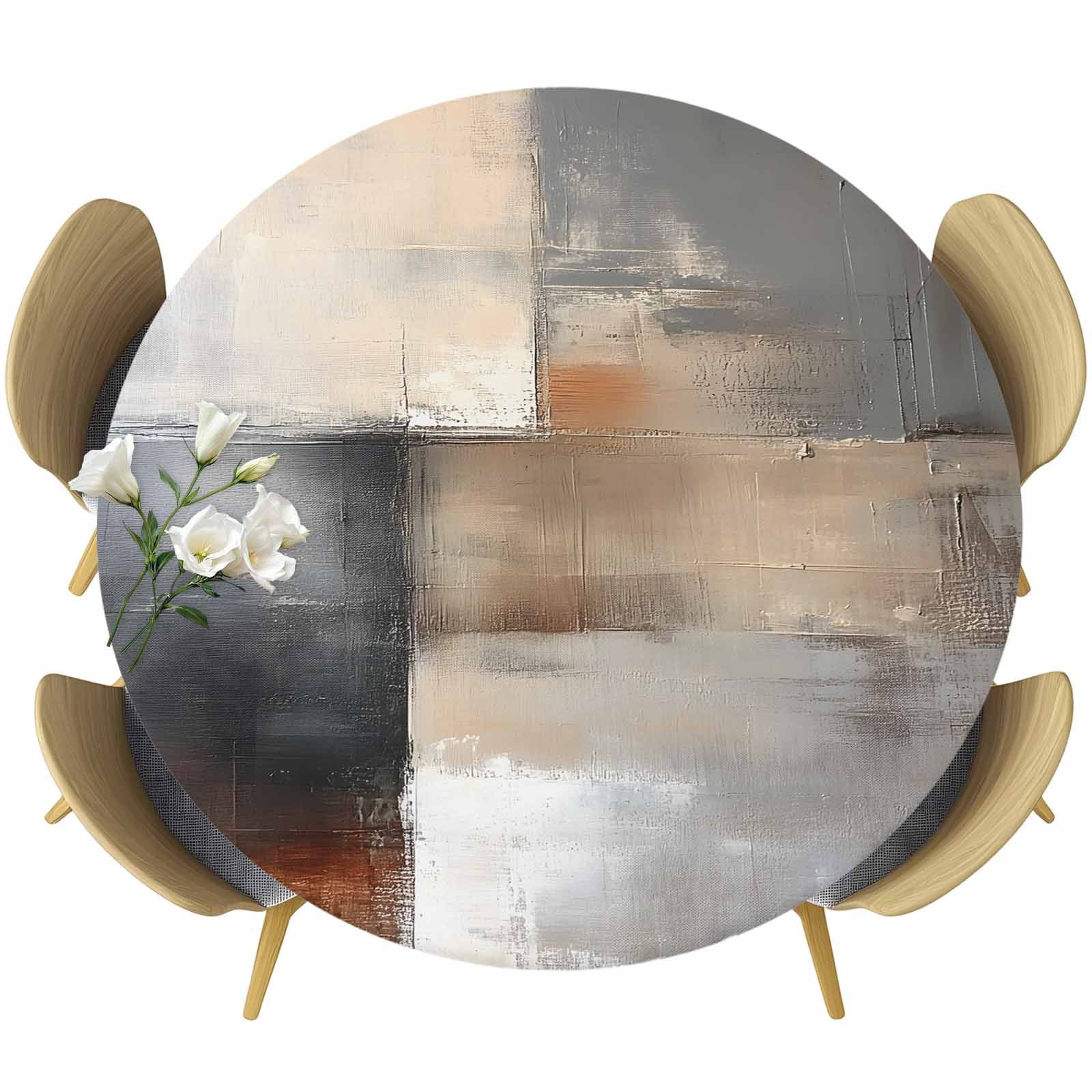 Brown Grey Round Tablecloth 55-60 Inch Round Fitted Table Cloth with ...